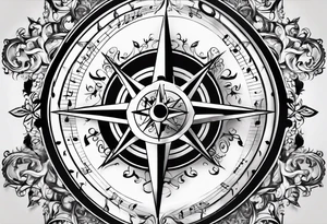 Sol key compass with music note tattoo idea | TattoosAI
