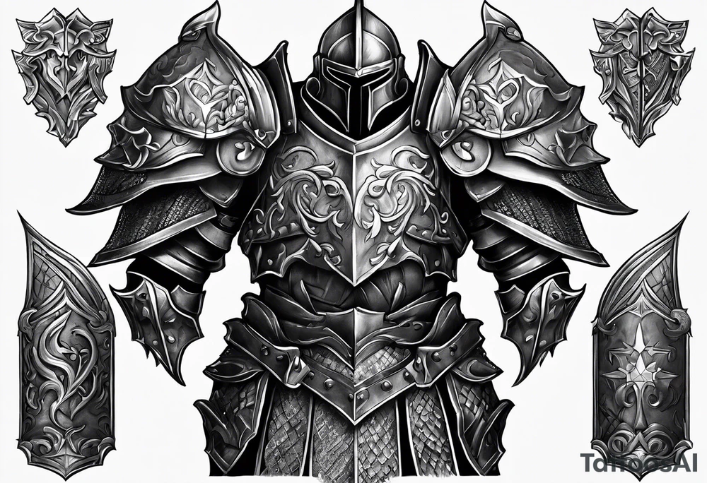 Knight heavy armor full body tattoo idea | TattoosAI