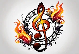 Musical notes on fire tattoo idea | TattoosAI