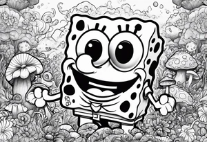 Spongebob taking psychedelic mushrooms tattoo idea | TattoosAI