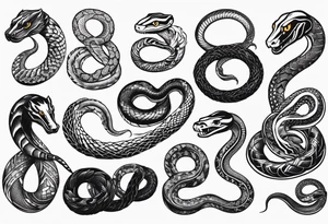 Variety of snakes flash sheet tattoos no shading tattoo idea | TattoosAI