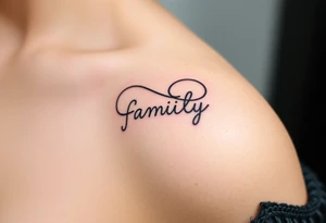 A flowing infinity symbol intertwined with the word "family" written in ...