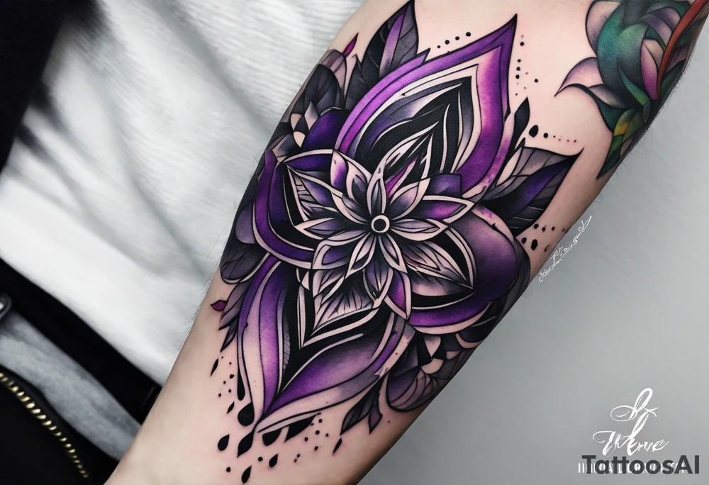 Lines around wrist, abstract, black and purple, covered from wrist to ...