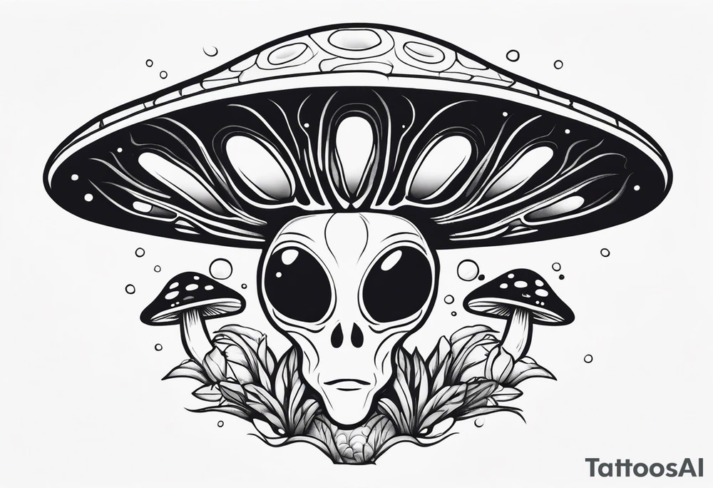 Alien, mushroom, cartoon style tattoo idea | TattoosAI