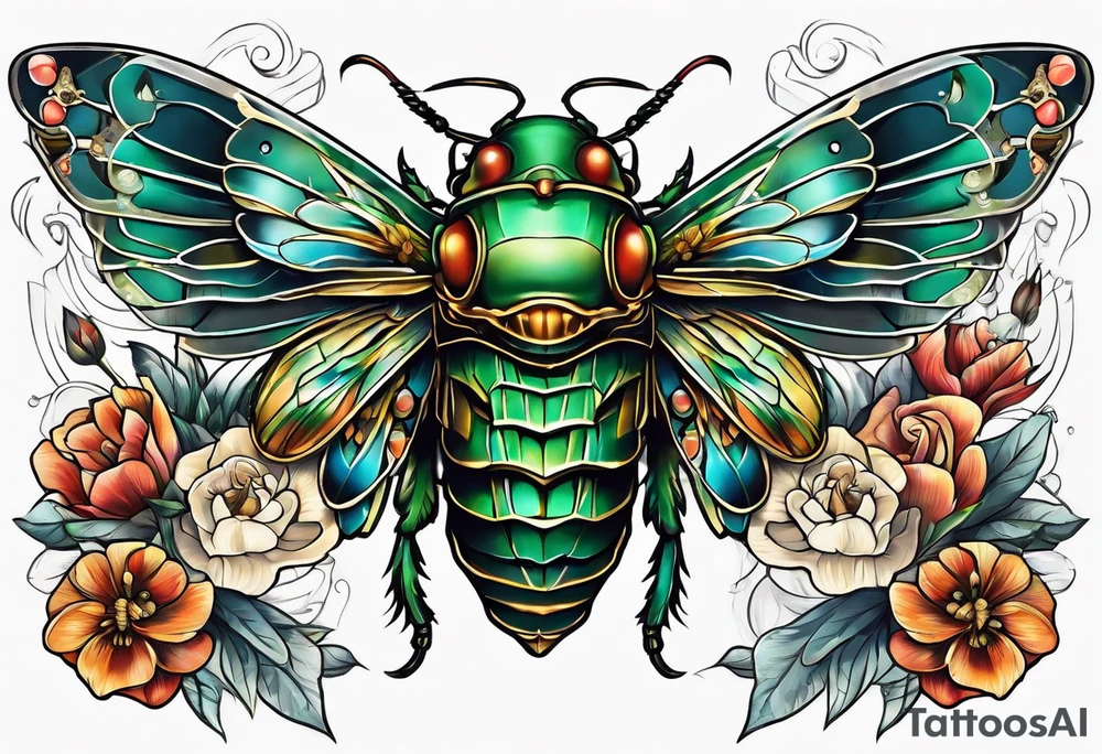 Cicada with human skull tattoo idea | TattoosAI