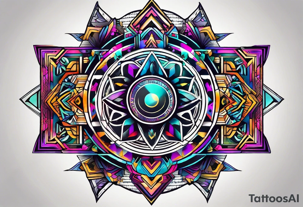 A tattoo design featuring geometric patterns and symbols inspired by ...