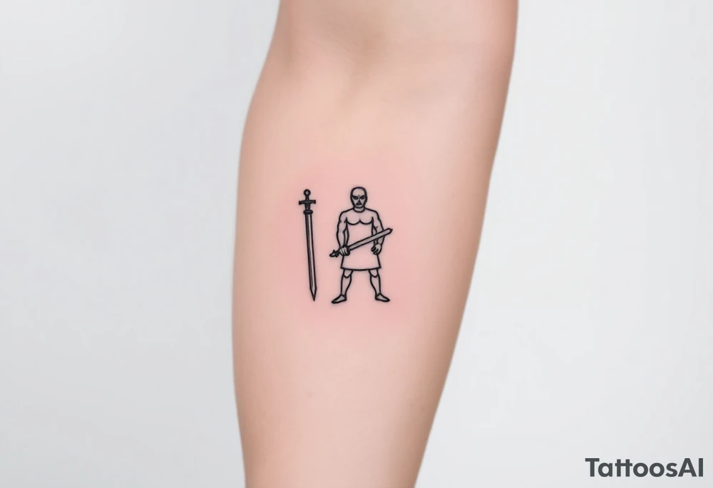 Gladiator standing arena short sword in hand tattoo idea | TattoosAI