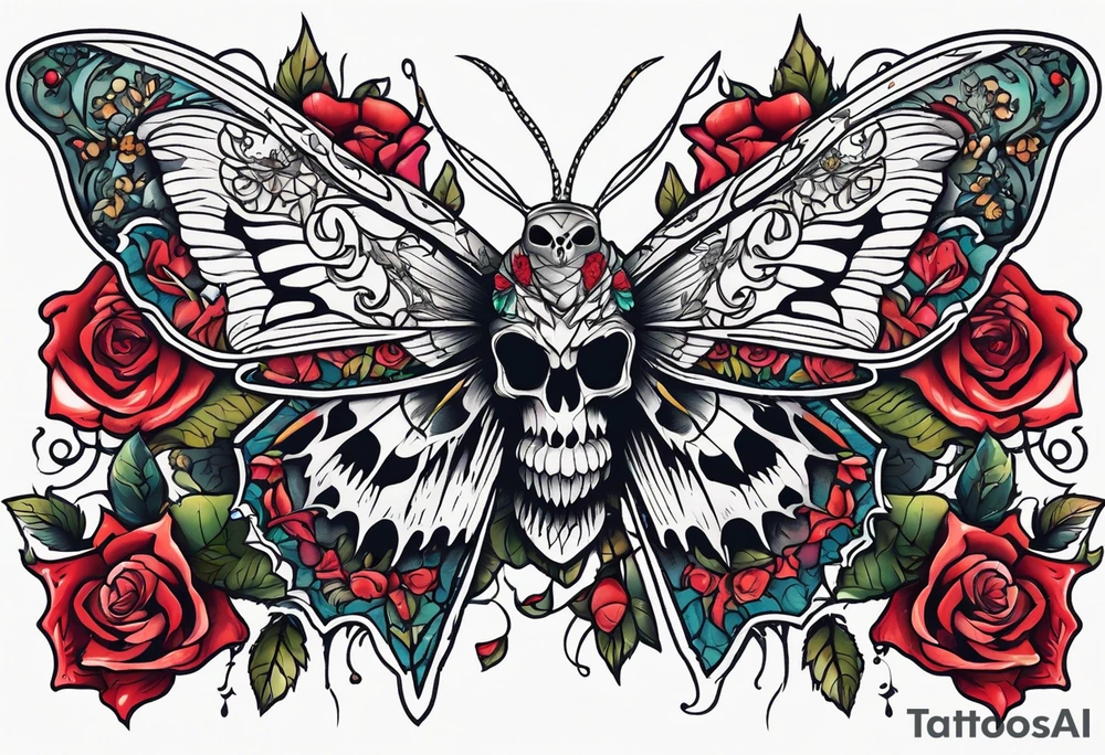 Moth with skull inside it and thorns and roses around it tattoo idea ...