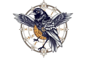 Zodiac symbols runes within ornate clockwork mechanism raven tattoo ...