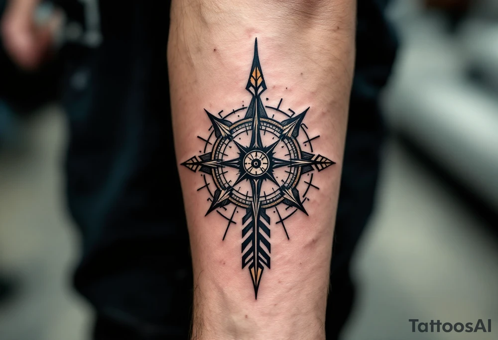 Rustic half compass half clock with and long native American arrow ...