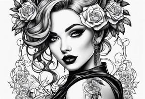 Goth girl pinup tattoo idea | TattoosAI