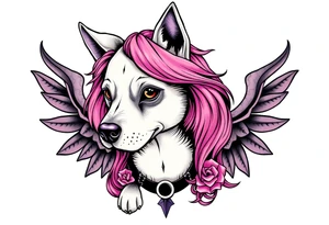 Goth hot puppy girl with big boobs and pink hair full body half human ...