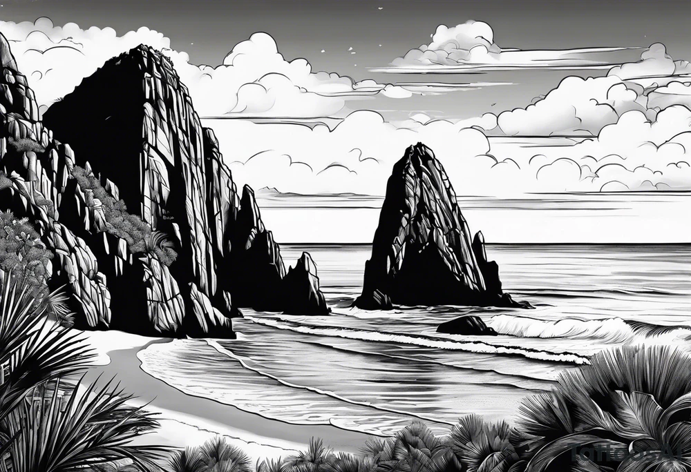 Cabo San Lucas beach with the famous rock formation overlooking ocean ...