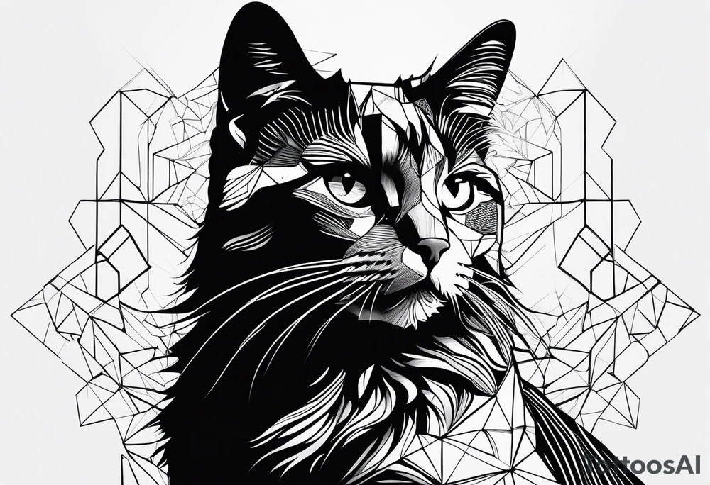 Cat, abstract, geometric, lines, halftone, splatter, cat paw, hexagon ...