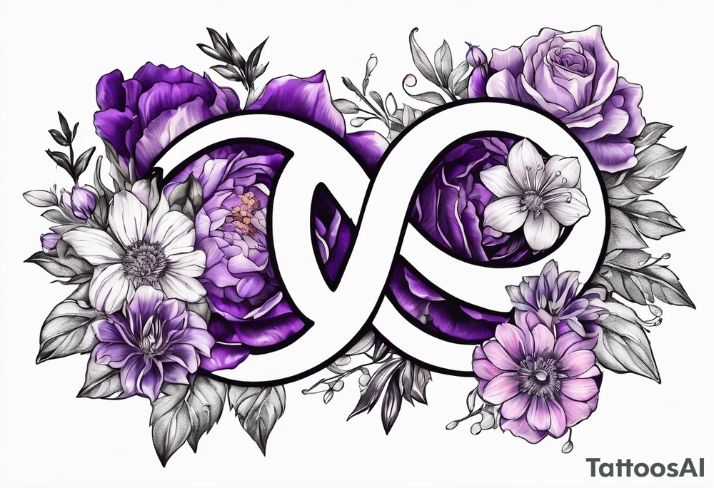 Infinity symbol with violet, rose, larkspur and aster birth flowers as ...