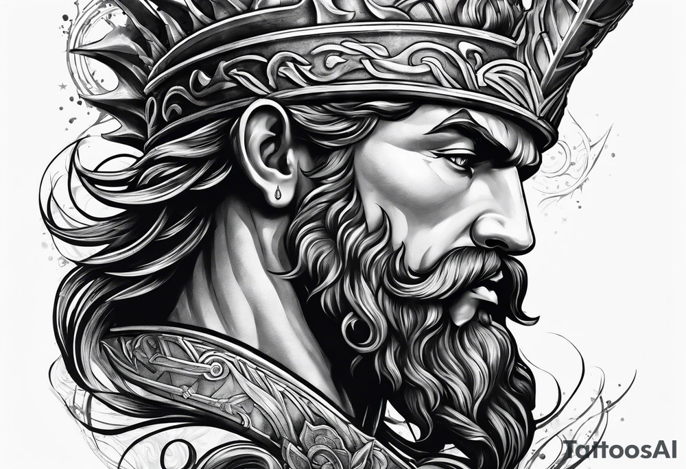 Poseidon side face profile and trident tattoo idea | TattoosAI