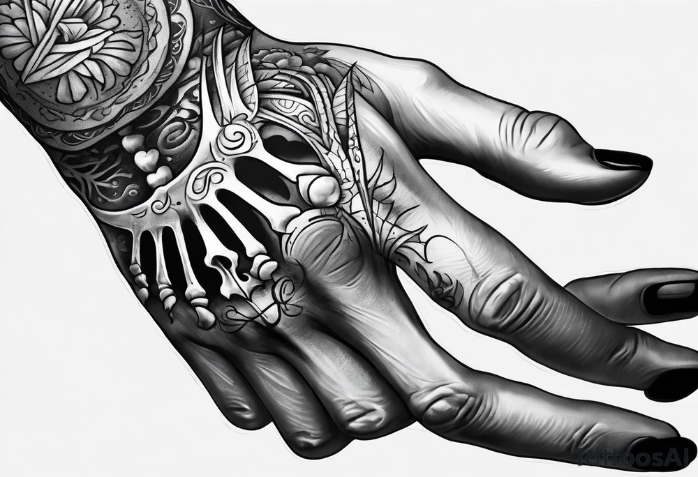Hand of nurse reaching for skeleton hand. tattoo idea | TattoosAI