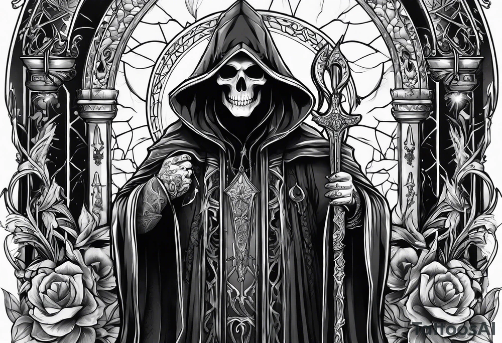 Necromancer with Reaper tattoo idea | TattoosAI