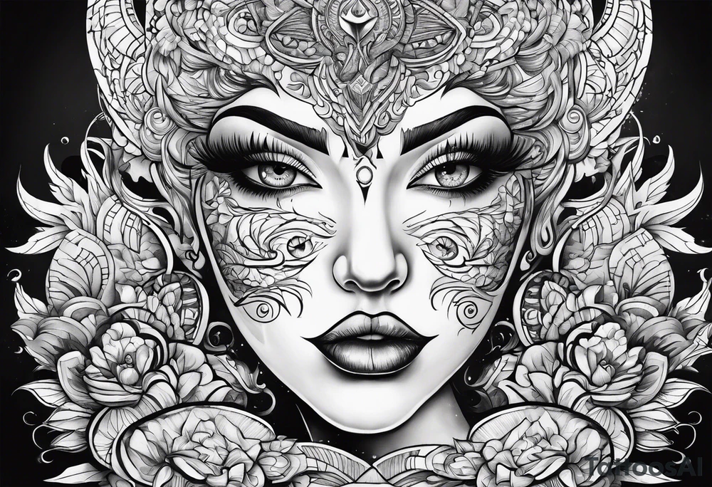 Elongated cartoon face mouth open white eyes tattoo idea | TattoosAI