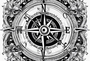 Sol key compass with music note tattoo idea | TattoosAI