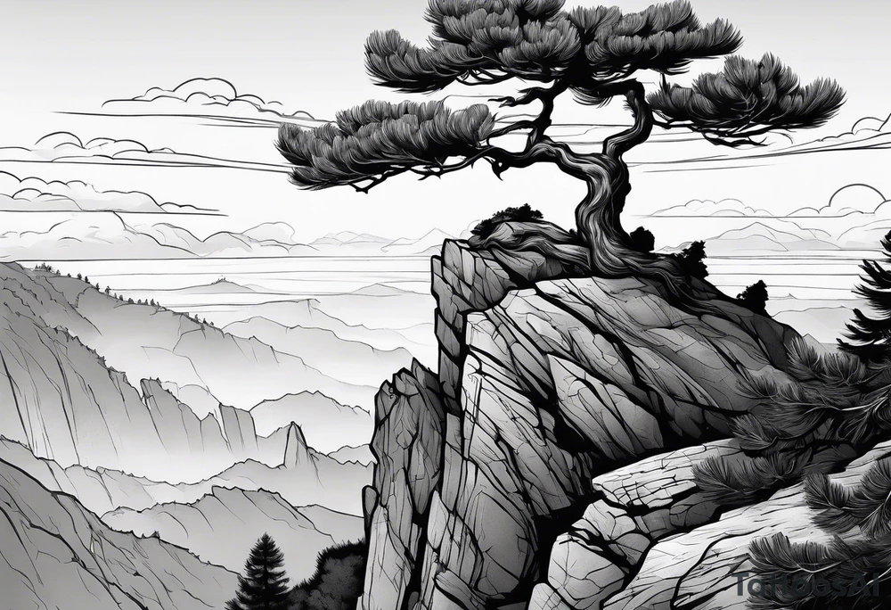 Pine tree on the edge of a cliff tattoo idea | TattoosAI