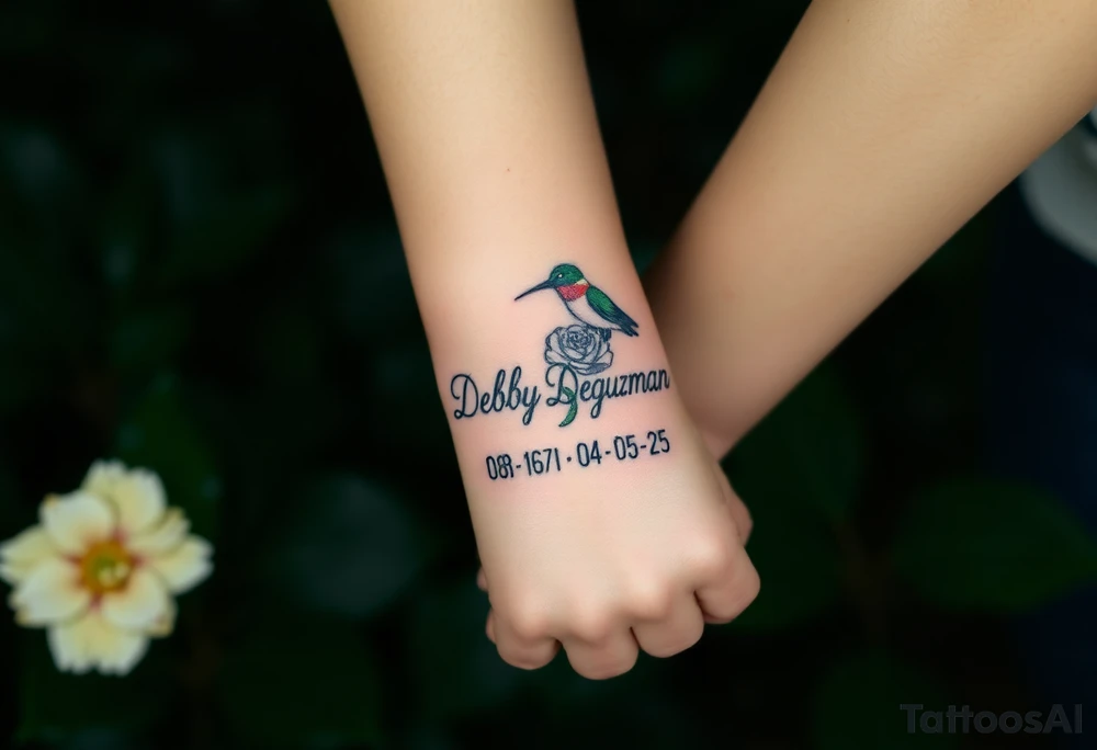 Cursive name Debby Deguzman surrounded by a hummingbird a rose and ...