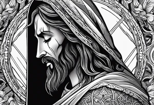 Jesus crying 3 tears one small one medium and one large in the large ...