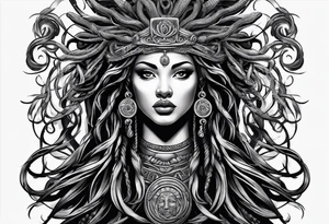Black medusa with dreadlocks tattoo idea | TattoosAI