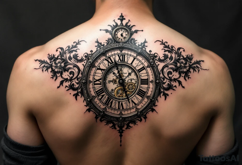 Vintage roman numerals within ornate clockwork mechanism tattoo idea ...