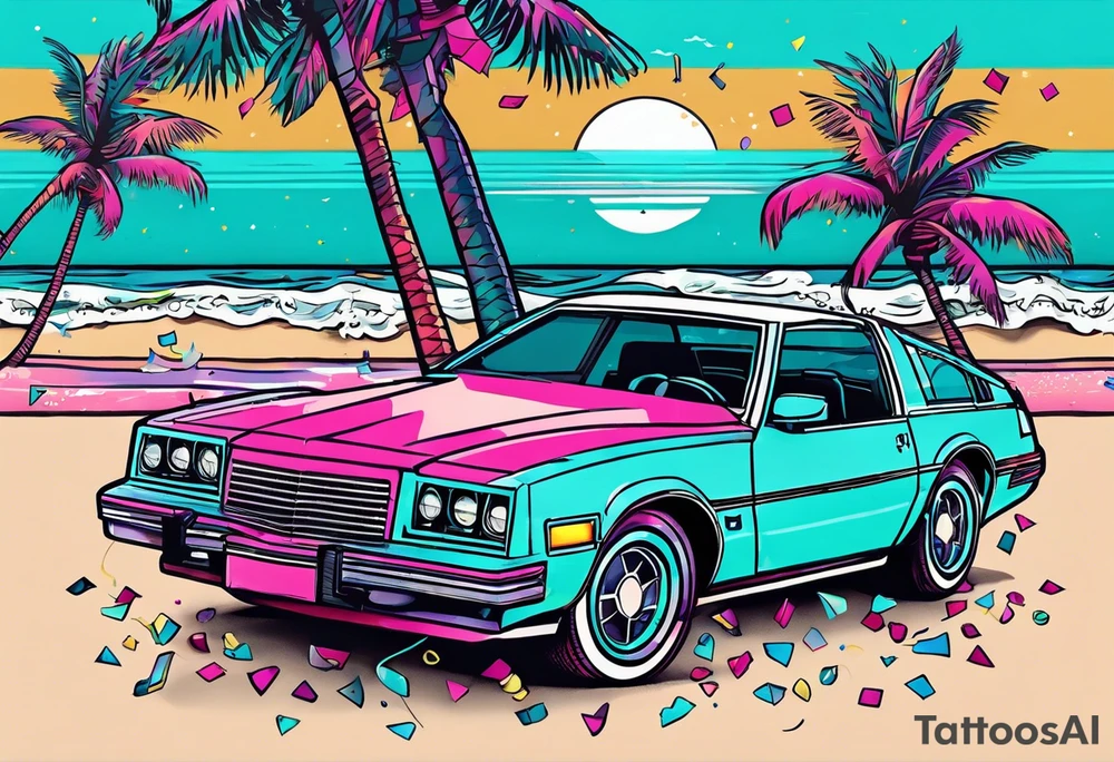 1980's miami vice style dance party with boom box, confetti, music ...