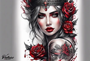 Bleeding tear draining to down from red eye sleeve tattoo design tattoo ...