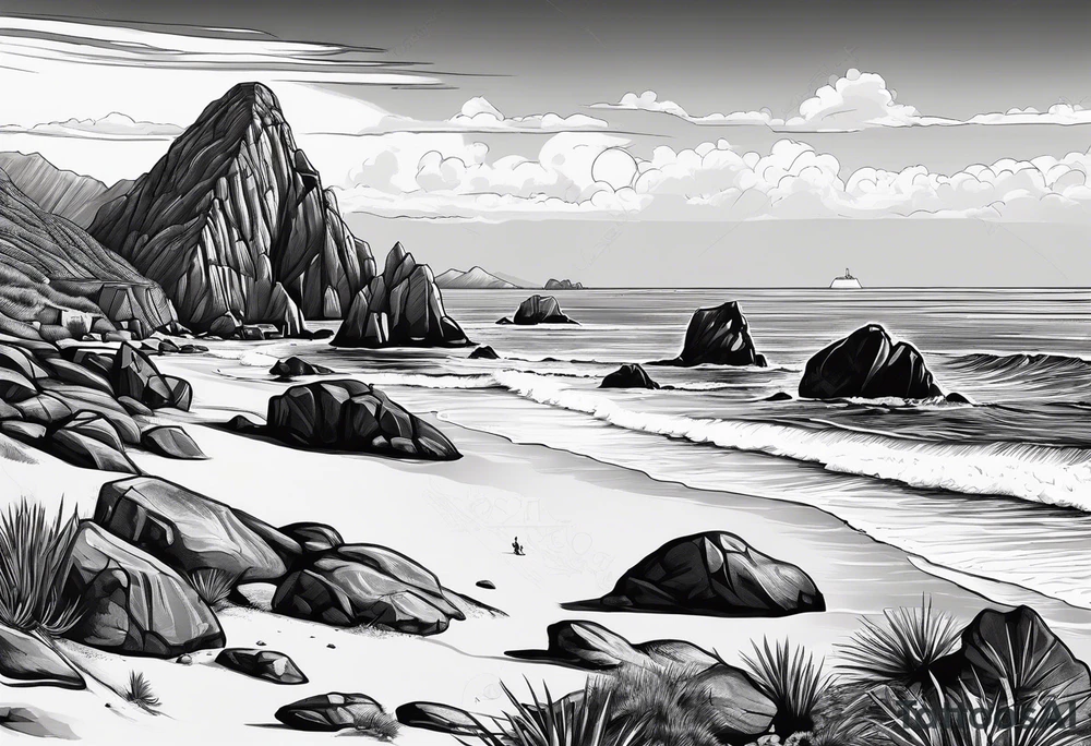 Cabo San Lucas beach with the famous rock formation overlooking ocean ...