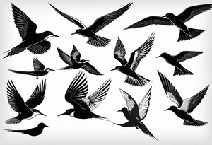 20 Silhouettes of an Arctic Tern flying. White space between each ...