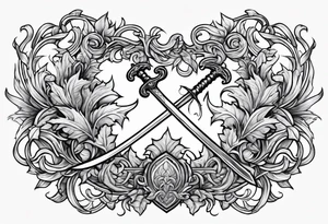 Leafy vines with sword tattoo idea | TattoosAI
