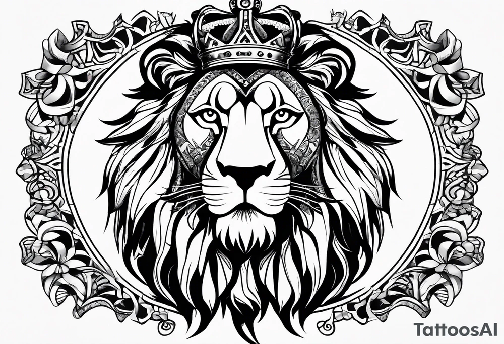 A tribe line with a lion in the middle and a crown on it tattoo idea ...