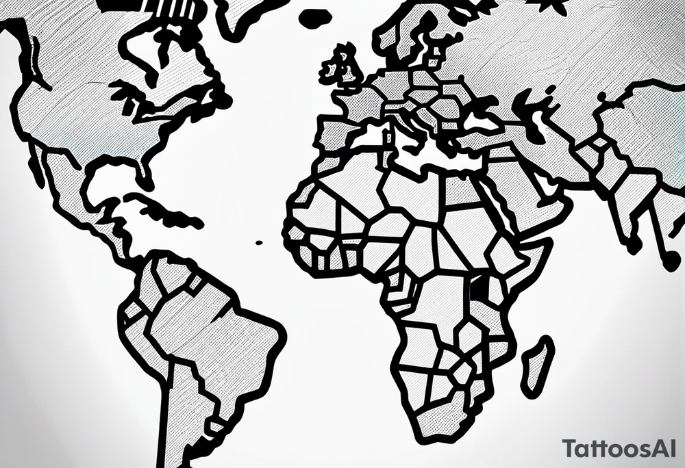 Geometric world map tattoo with a cheetah pattern overlay tattoo idea ...