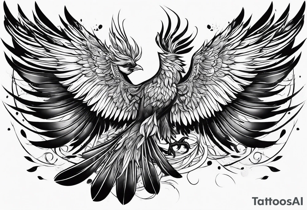 Phoenix bird flying sideways , tattoo idea | TattoosAI