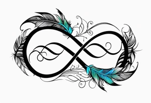 Infinity sign with feather and fish in it tattoo idea | TattoosAI