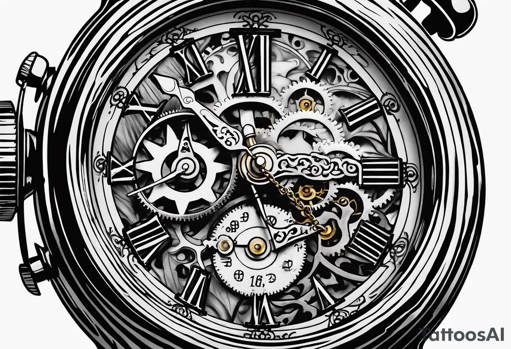 Old school pocket watch exploded showing inner mechanism tattoo idea ...