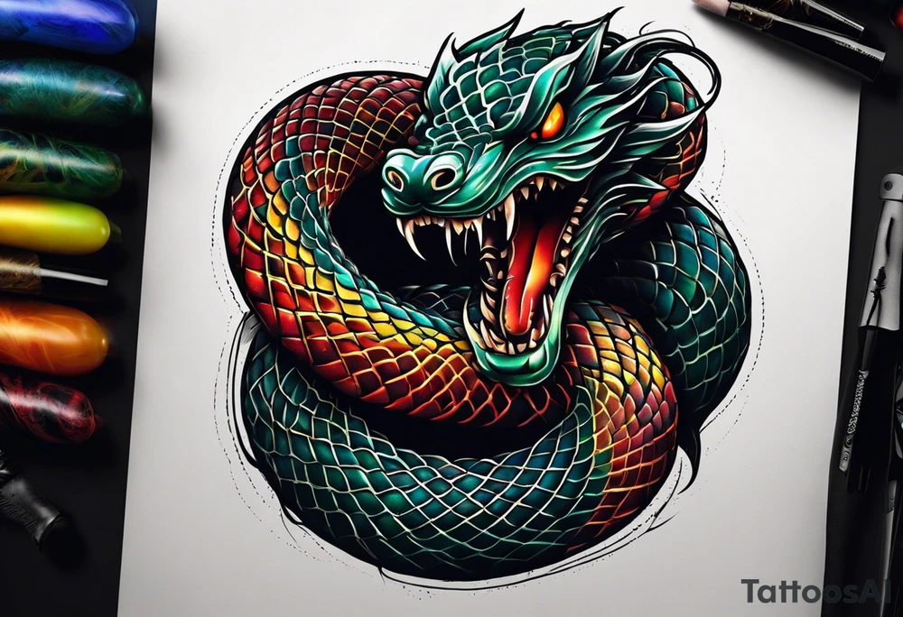 Venomous Serpent Coiling: A realistic tattoo of a venomous serpent, its ...