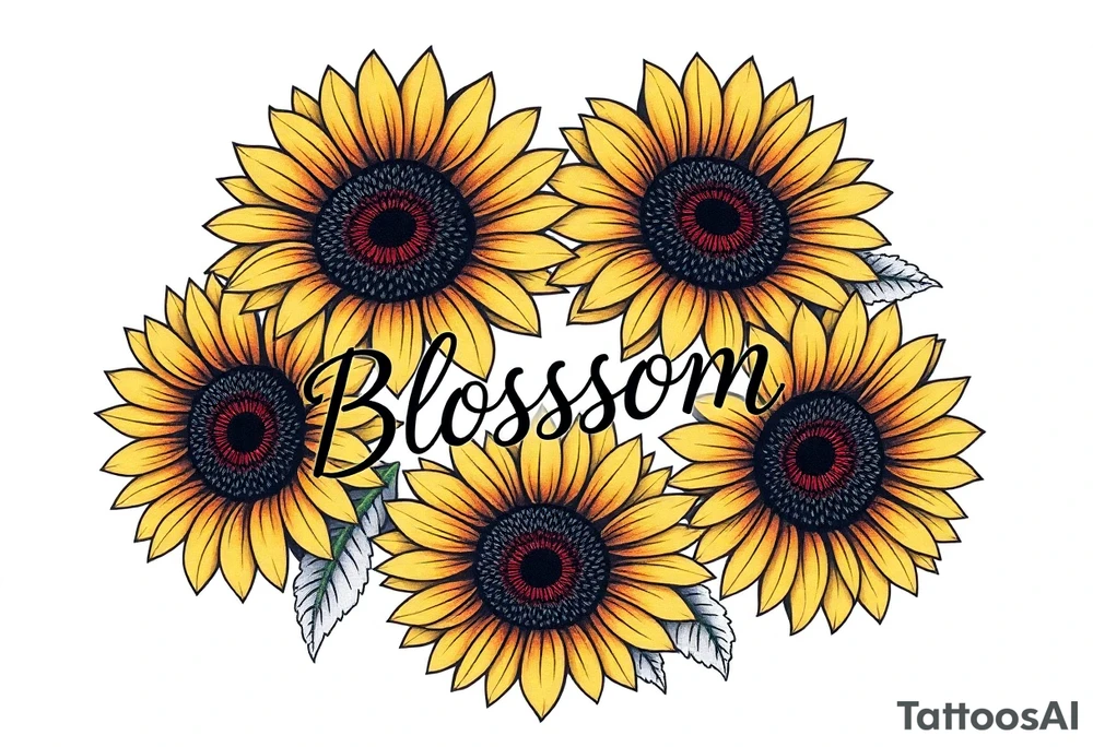 Sunflowers with “Blossom” written through it tattoo idea | TattoosAI