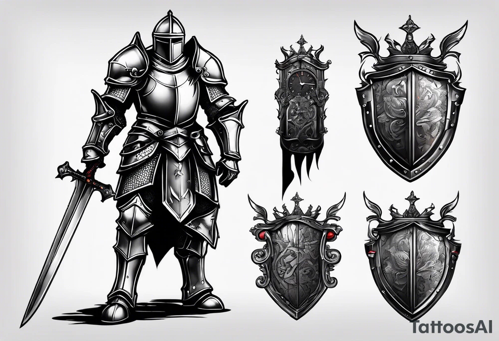 Knight in heavy armor full body with clock tattoo idea | TattoosAI