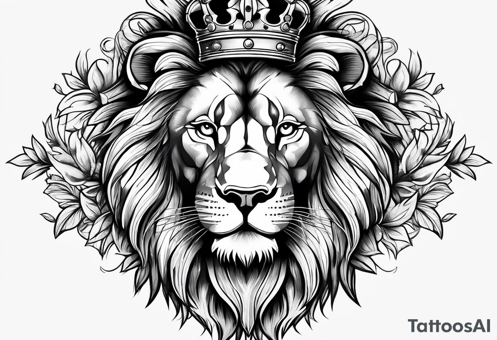 Lion wearing a crown tattoo idea | TattoosAI