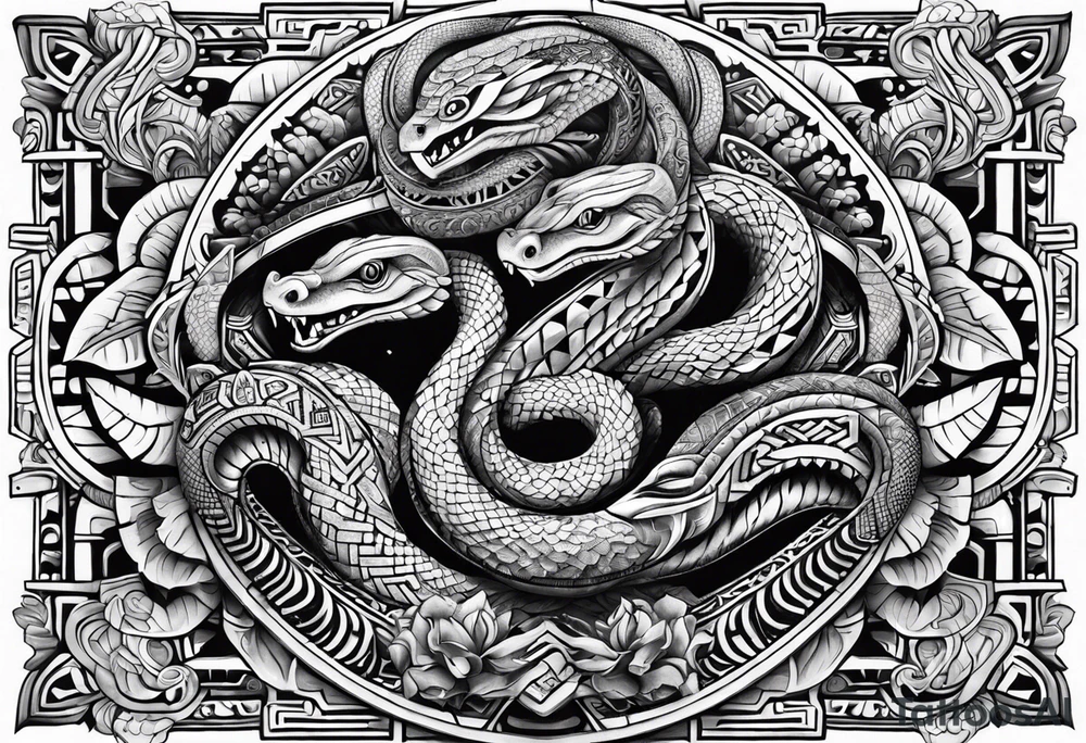 Aztec snakes together tattoo idea | TattoosAI