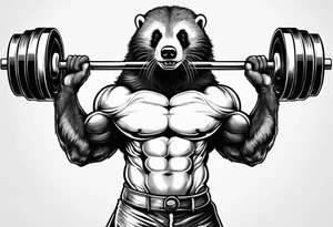 Muscular old honey badger lifting barbell. tattoo idea | TattoosAI