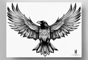 Symmetrical outlines of a flying crow tattoo idea | TattoosAI