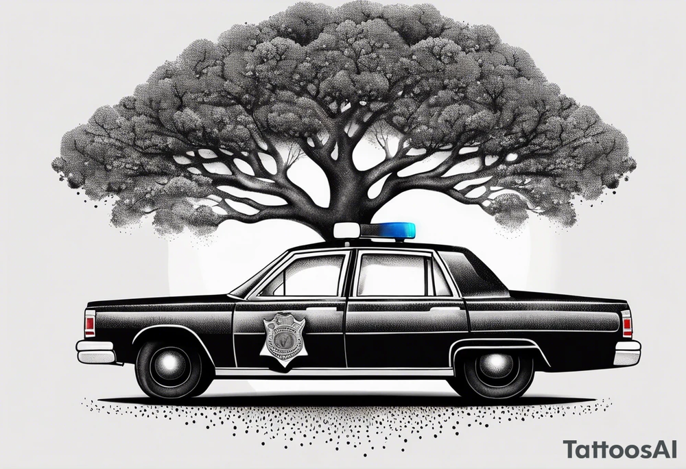 Tree growing through police car tattoo idea | TattoosAI