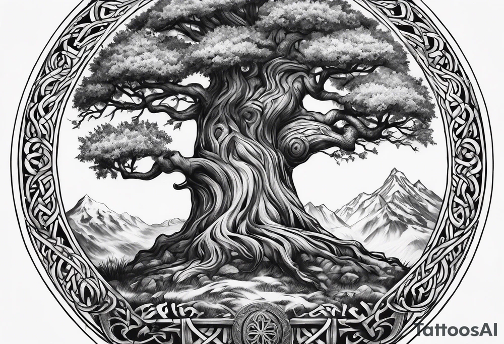 Viking back piece tree of life tattoo idea | TattoosAI
