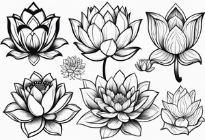 Variety of lotus flowers flash sheet tattoo idea | TattoosAI