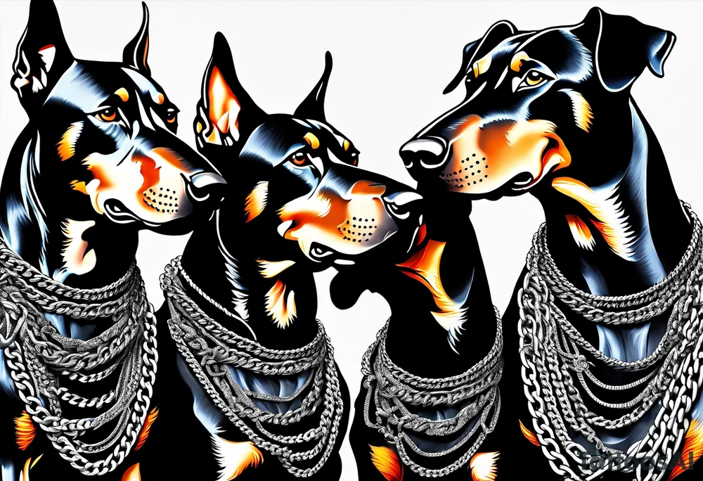 The chain is stretched, there are three angry barking Dobermans in it ...